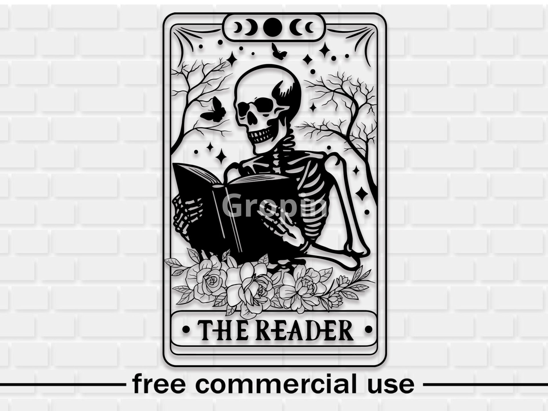 Book lover Skeleton reading The reader tarot card SVG - Marketplace ...